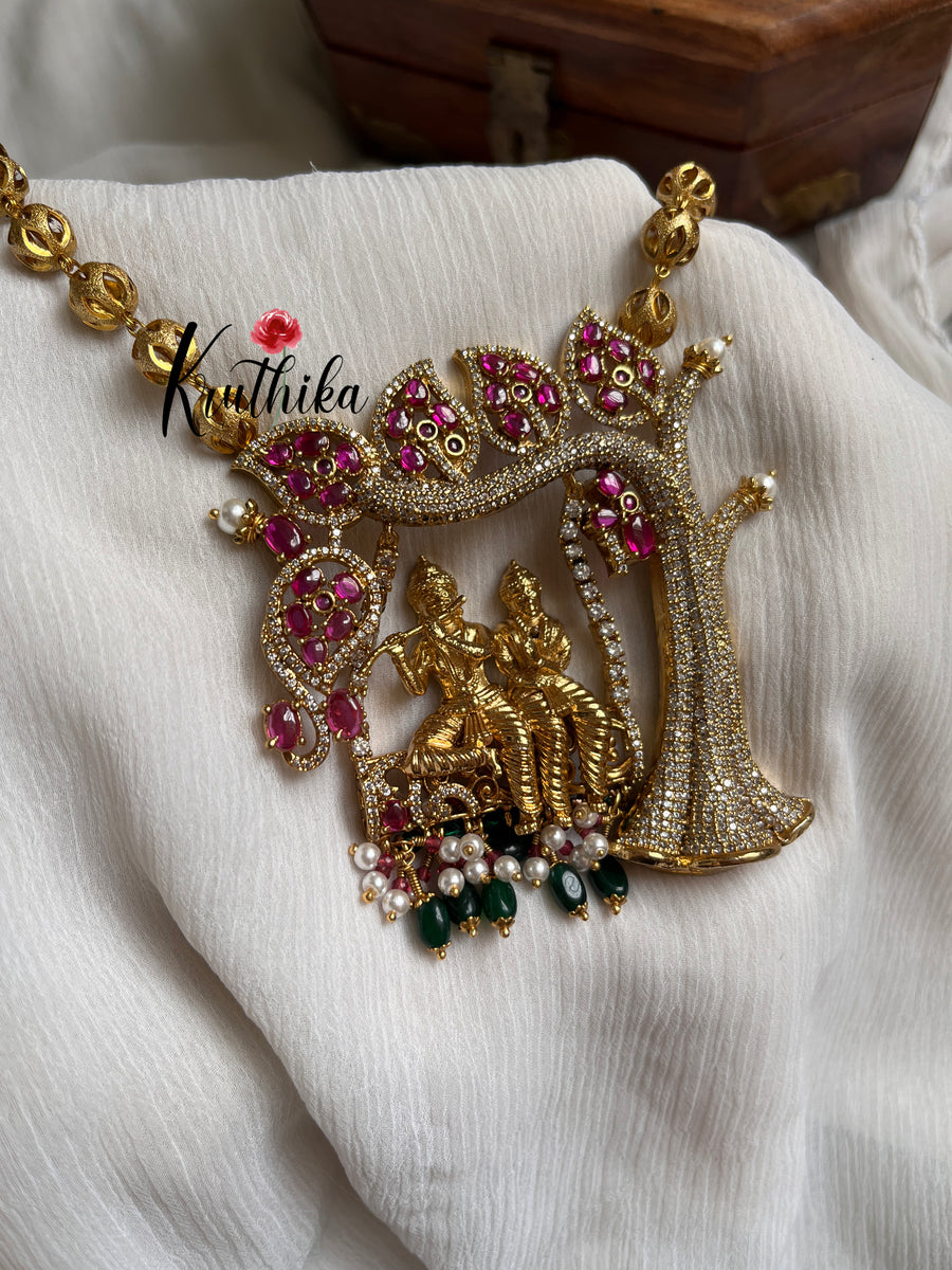 AD Radha krishna pendant chain - Ruby NC1163 – Kruthika Jewellery