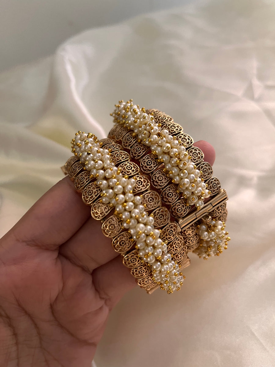 Grand Cluster Pearl Antique Bangles B107 – Kruthika Jewellery