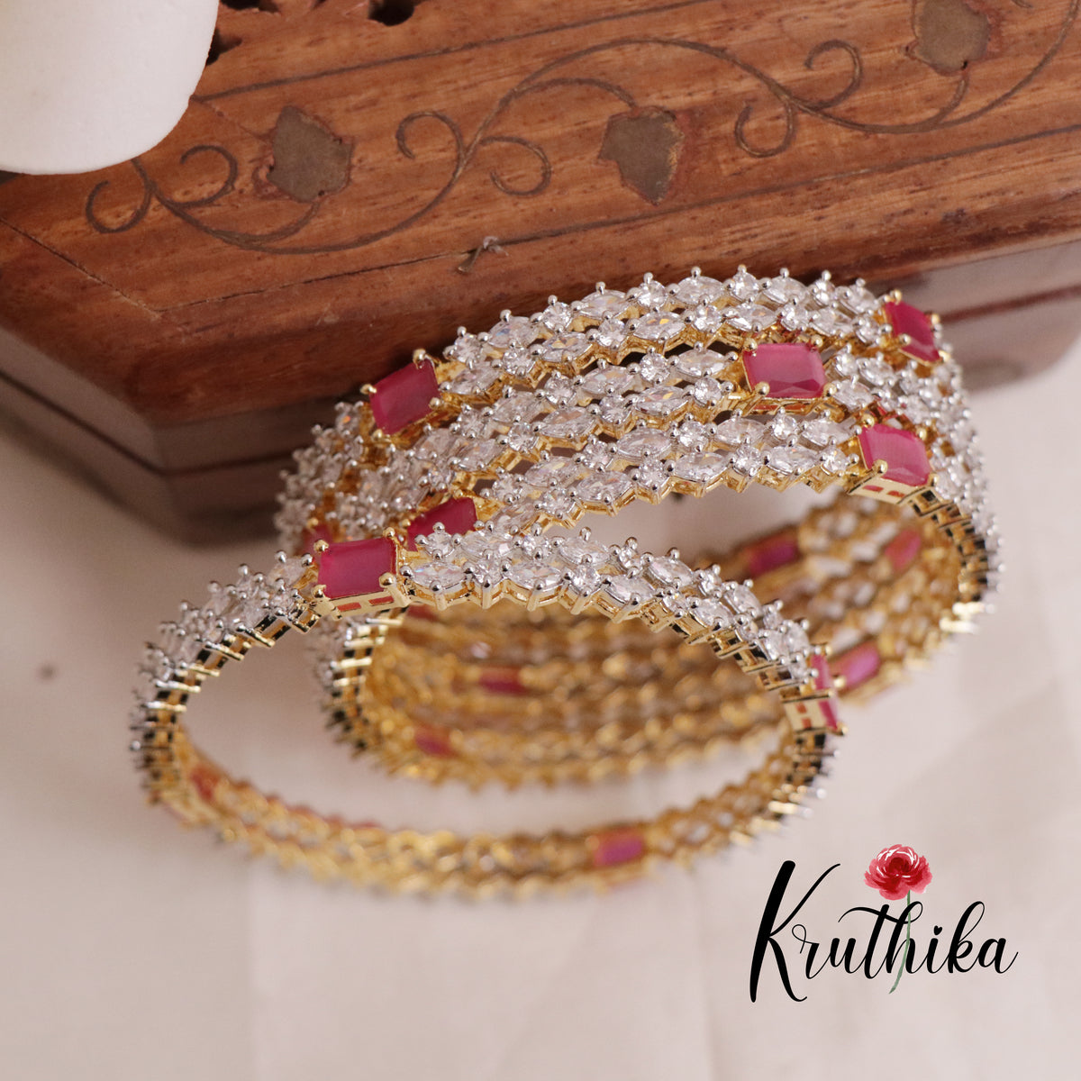 Sparkling CZ gold finish Ruby Bangles B182 – Kruthika Jewellery