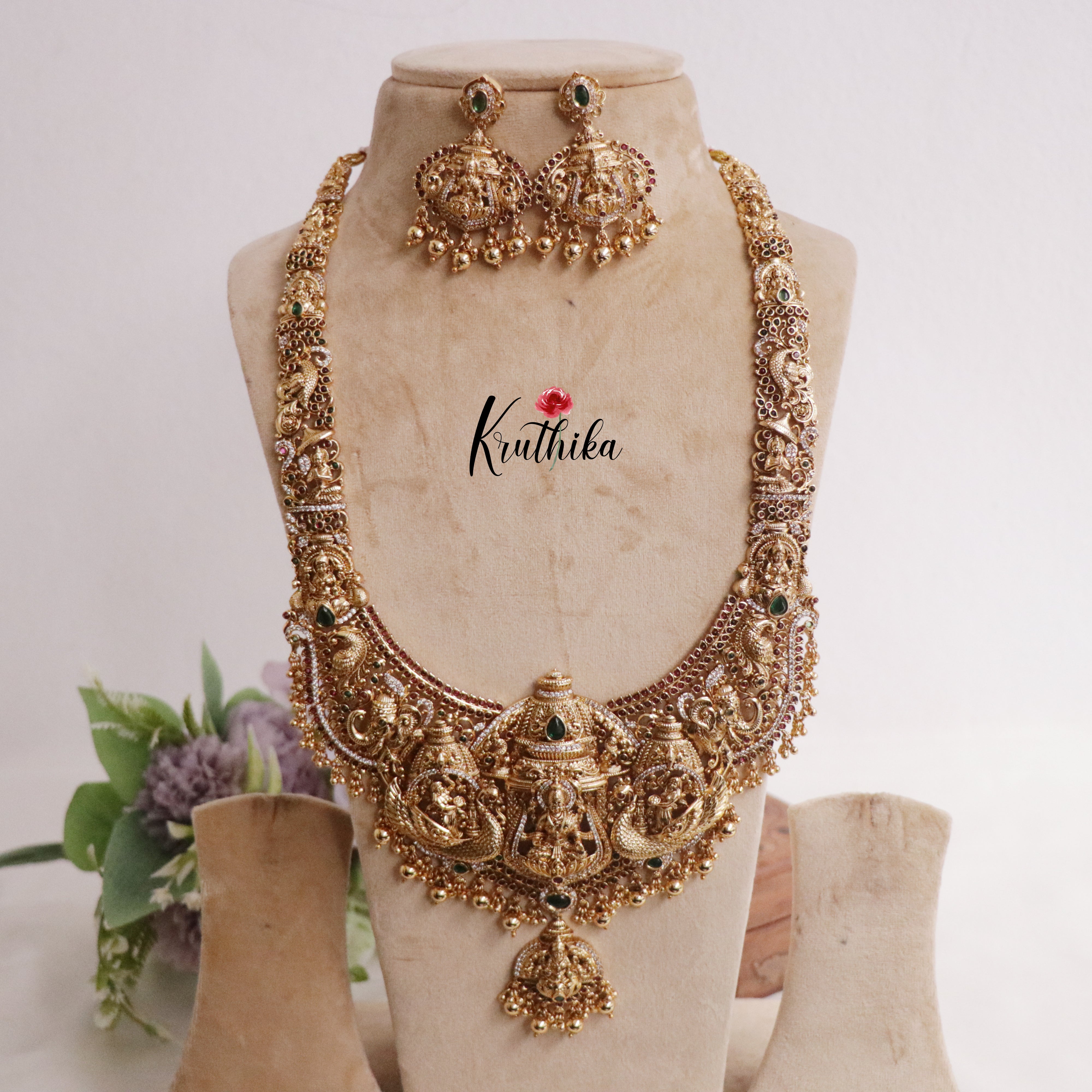 Premium Bridal Antique Temple Lakshmi Haaram with Beads Drops LH1945 ...