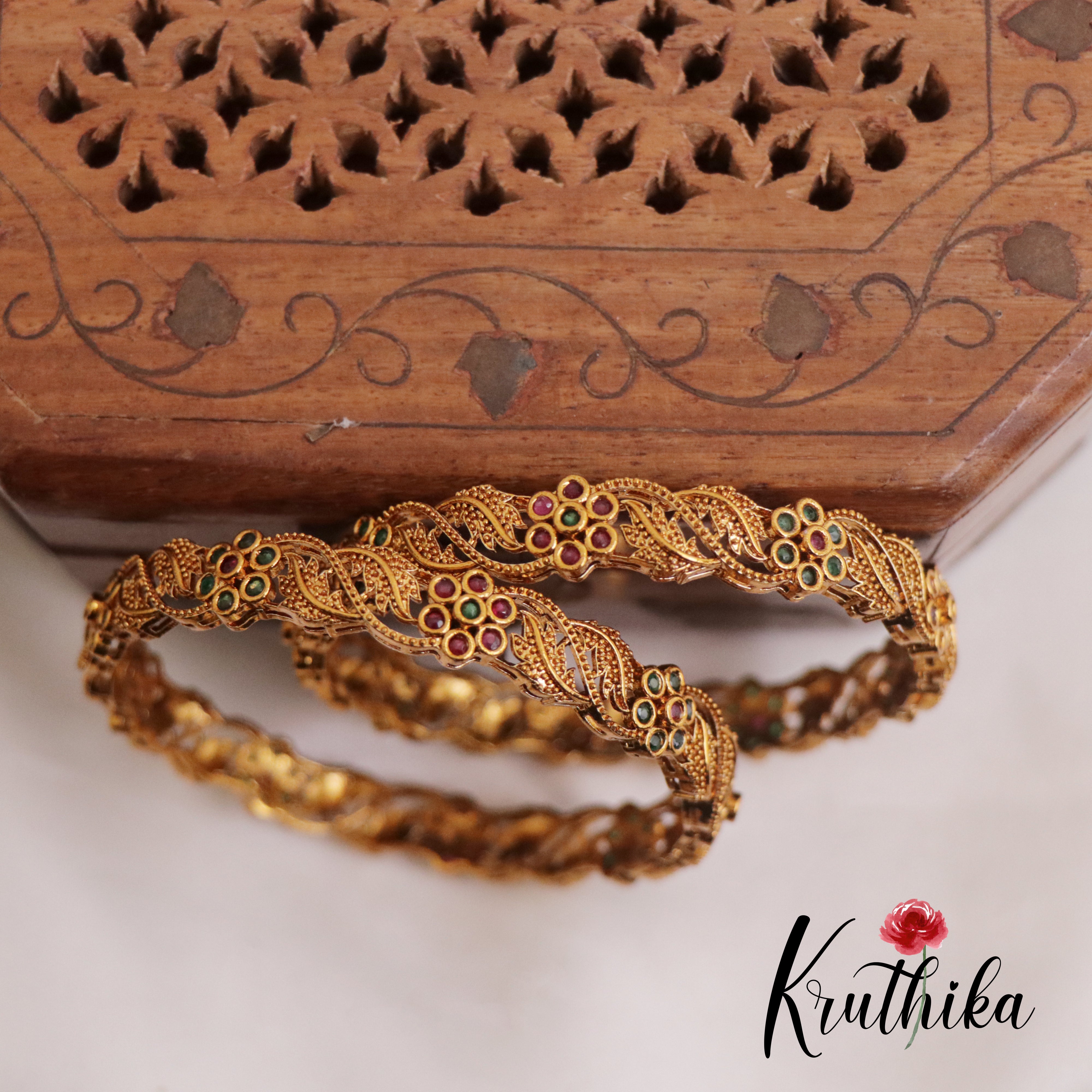 Simple Trendy Kemp Floral Bangles B273 (Set of 2 Bangles) – Kruthika ...