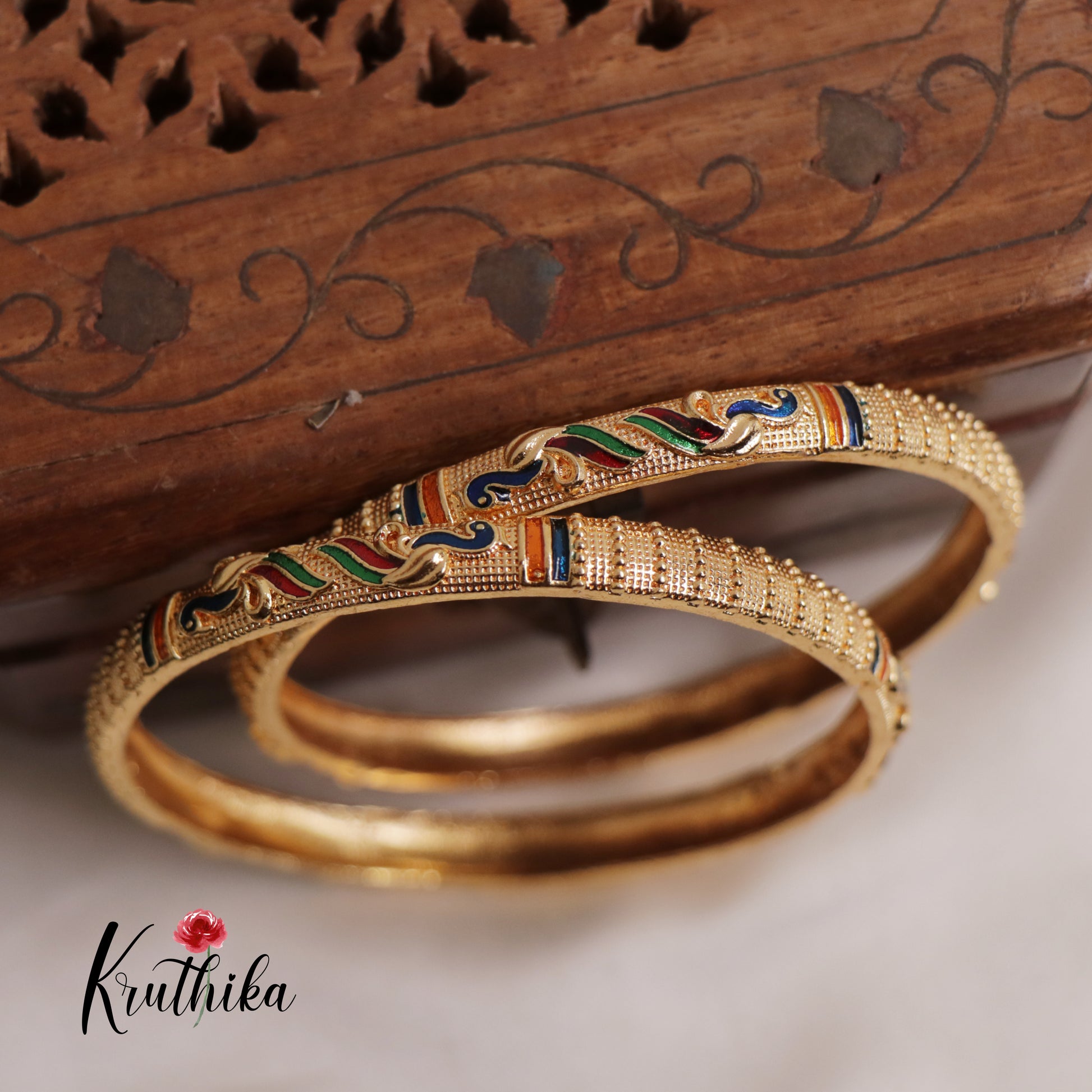 Micro-Plated Antique Gold Daily Wear Engraved Bangles B323 – Kruthika ...
