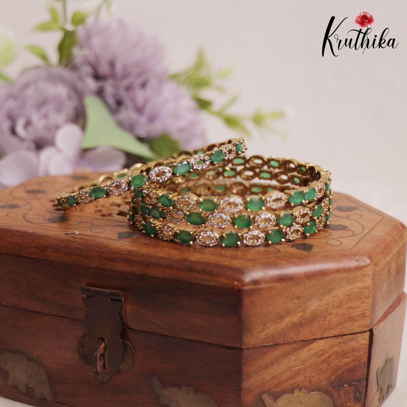 Pretty CZ/ Victorian Finish Bangle B358 Set of 4 ( Available in 4 colo ...