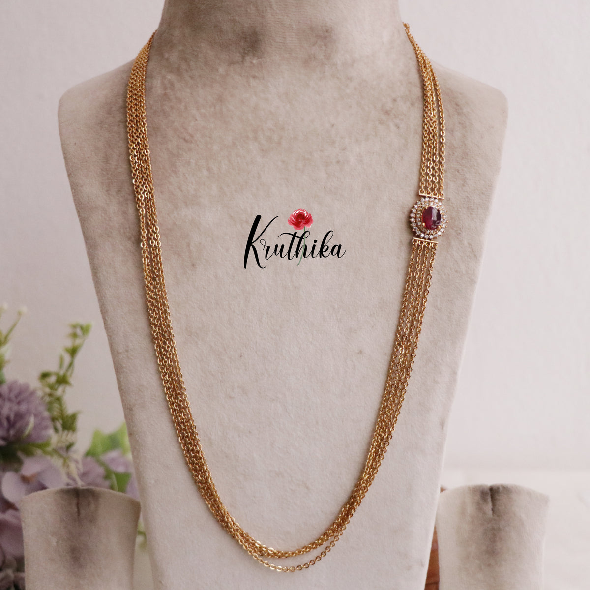 Trendy Vintage Four Layer Chandra Ruby Haaram with Side AD Pendant LH1 ...