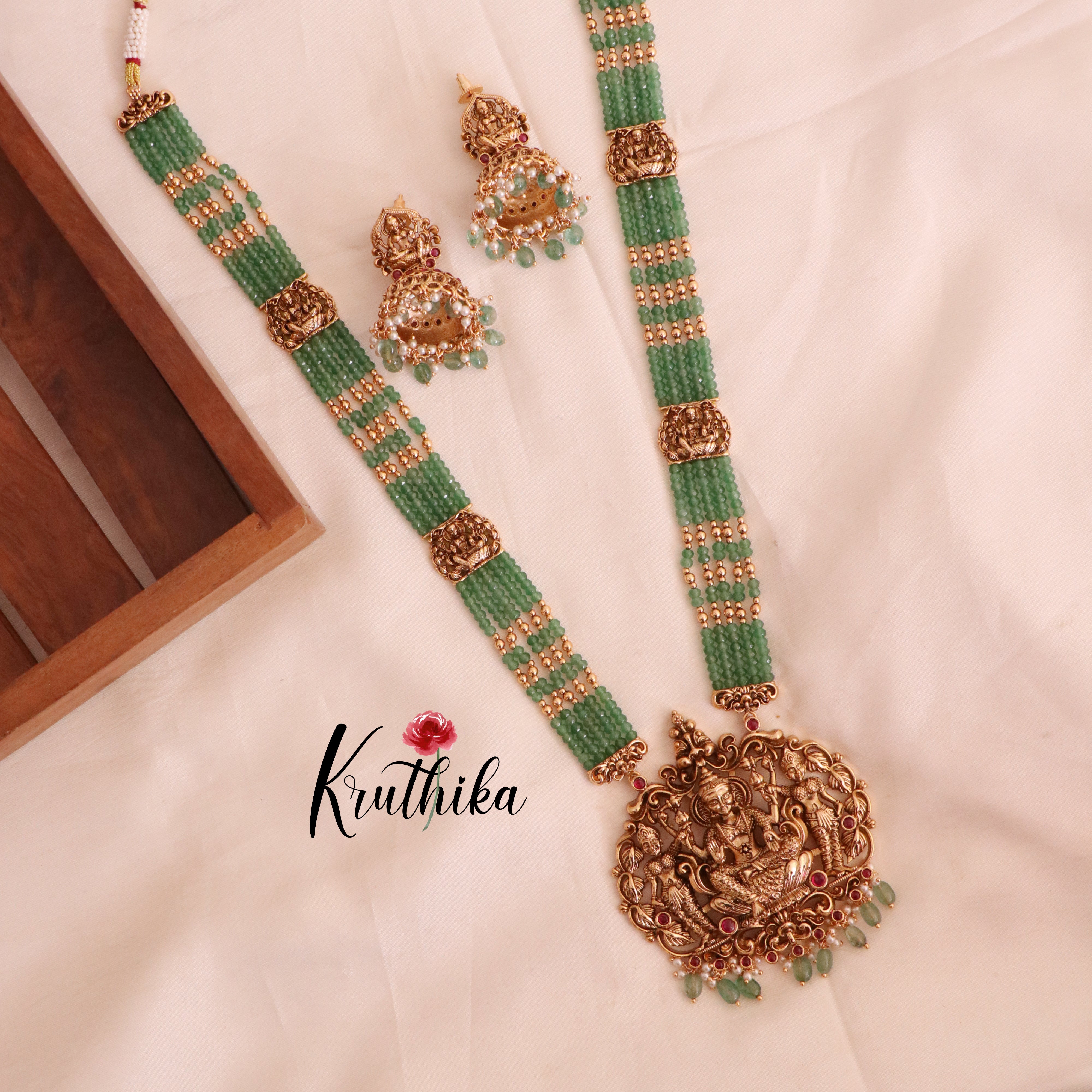 Grand Premium green Beads Lakshmi temple Haaram LH726 – Kruthika Jewellery
