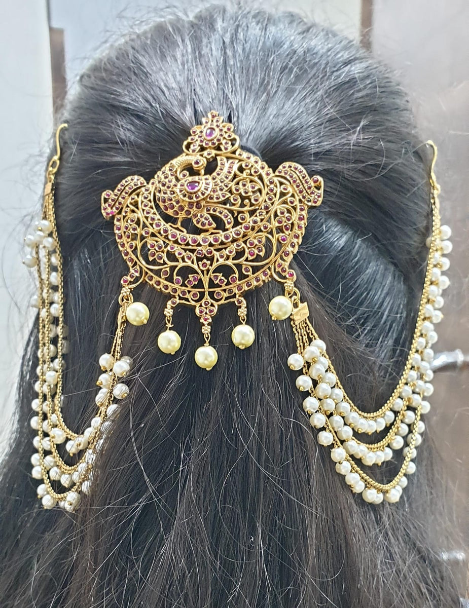 Kemp Jada billa with pearl chains J41 – Kruthika Jewellery