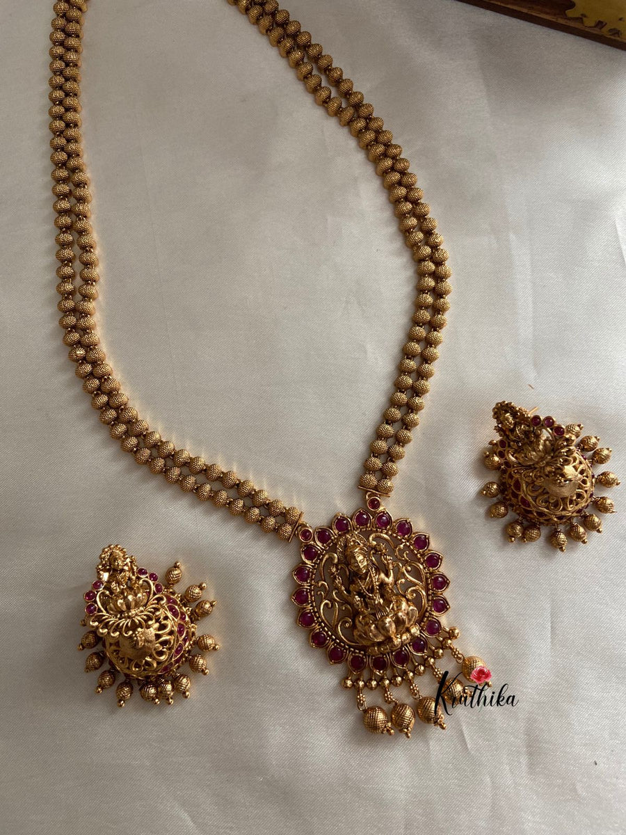 Golden beads maala with Lakshmi pendant LH303 – Kruthika Jewellery
